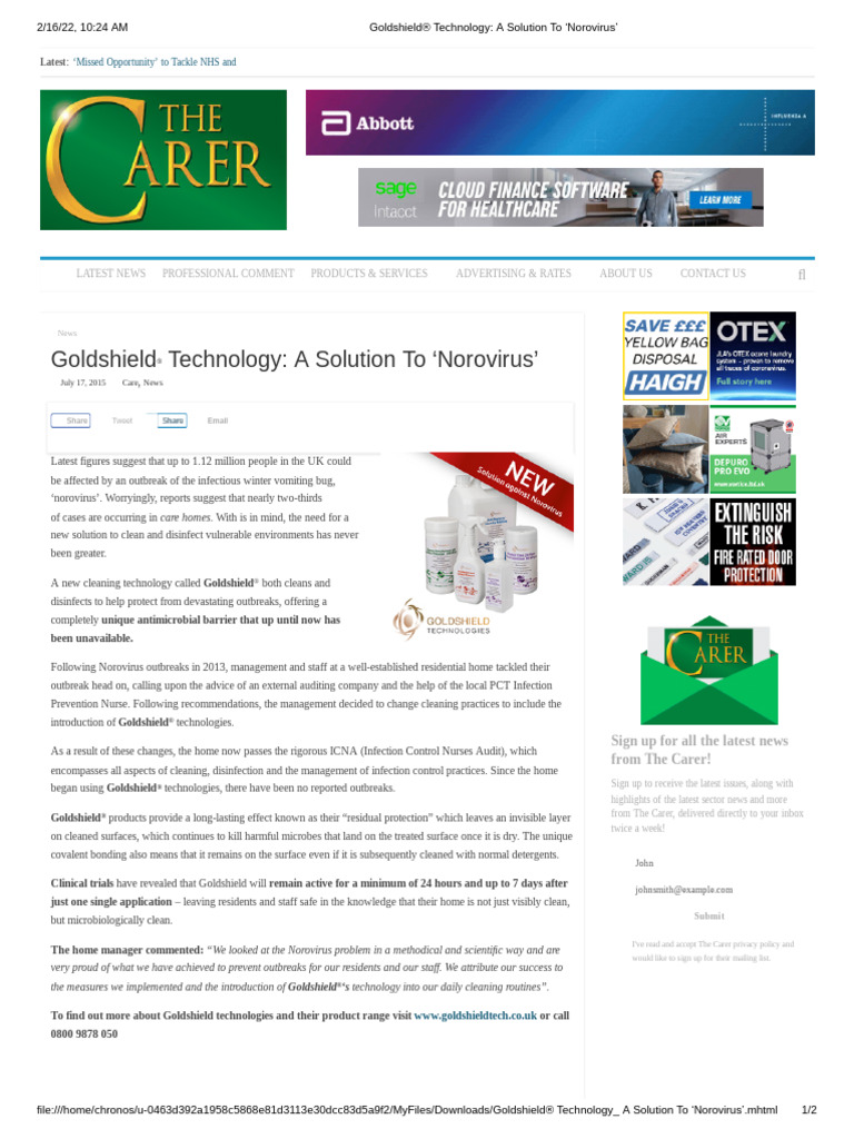 Goldshield® Technology - A Solution To Norovirus | PDF | Public Health | Health Care
