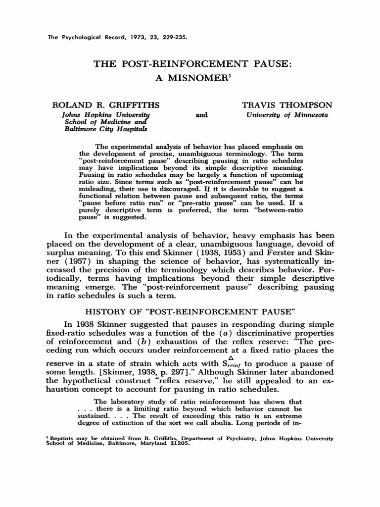 Misnomer of Post-Reinforcement Pause | PDF | Reinforcement | Psychology