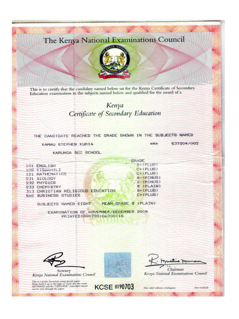 Dokumen - Tips - Kcse Certificate 58baa4d2dfdce | PDF