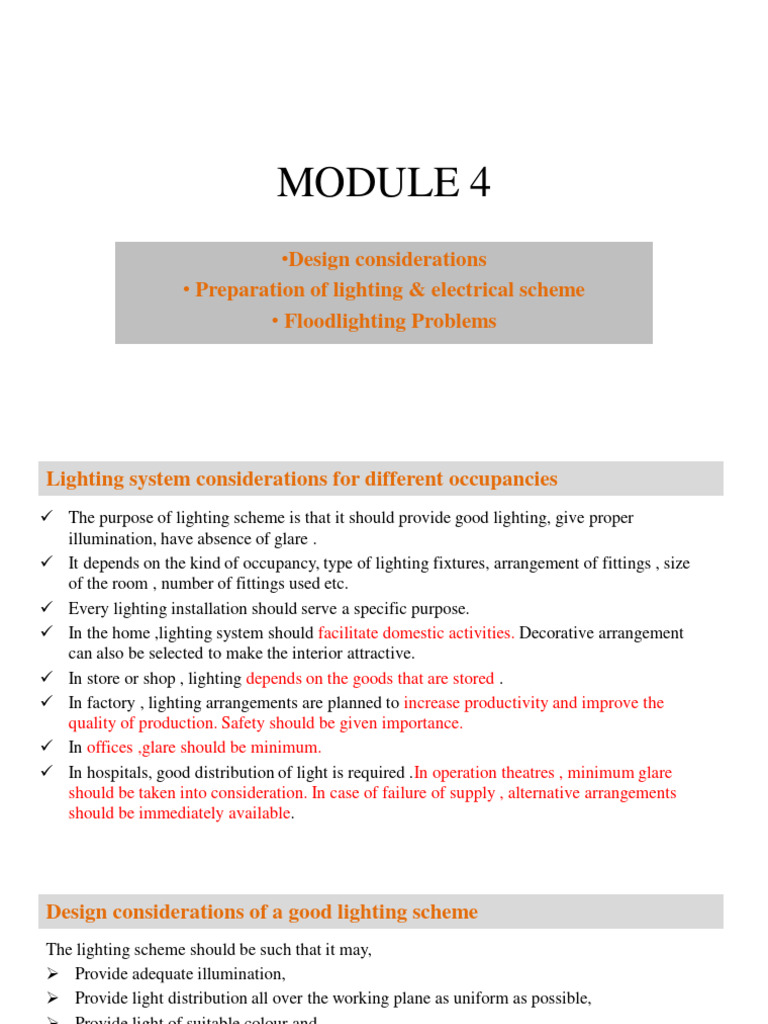 Design Considerations - Preparation of Lighting & Electrical Scheme - Floodlighting Problems ...
