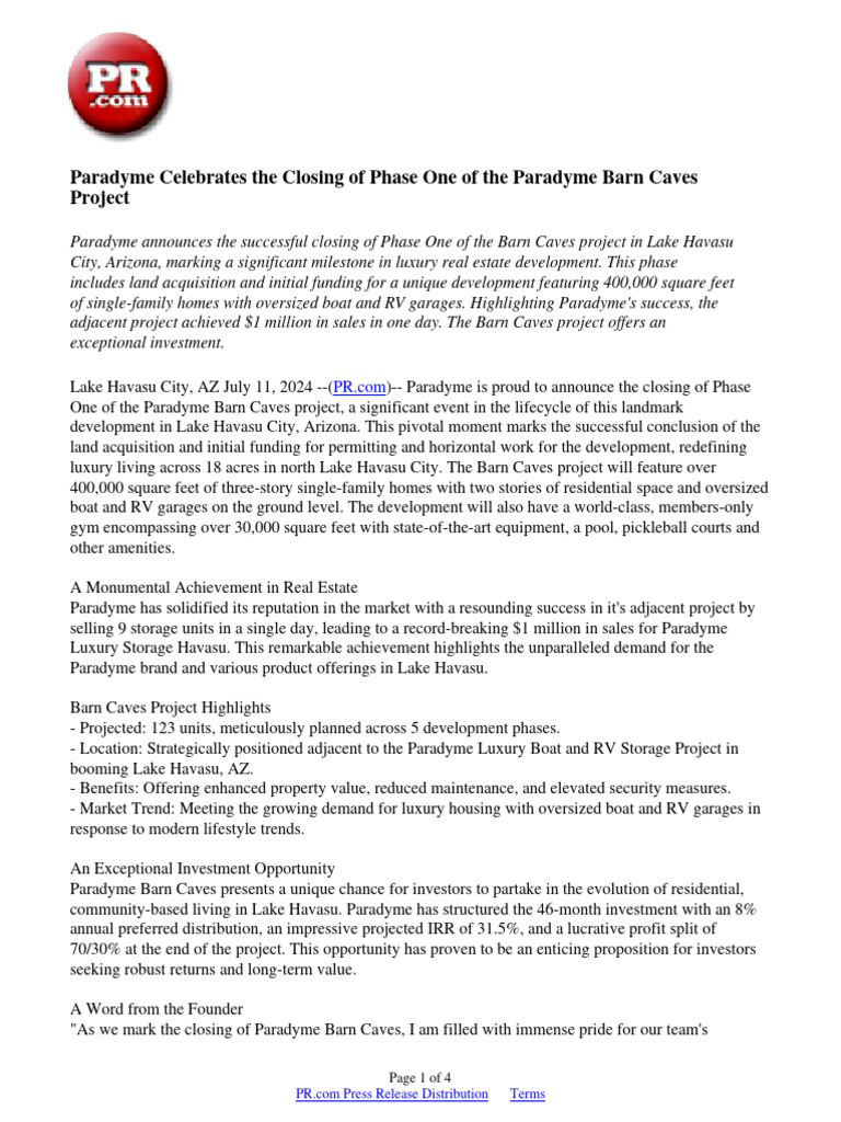 Paradyme Celebrates The Closing of Phase One of The Paradyme Barn Caves ...
