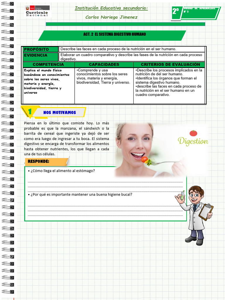 11a-2º Act 2 Cyt Unid 3 - Sem 1 | PDF | Digestión | Estómago