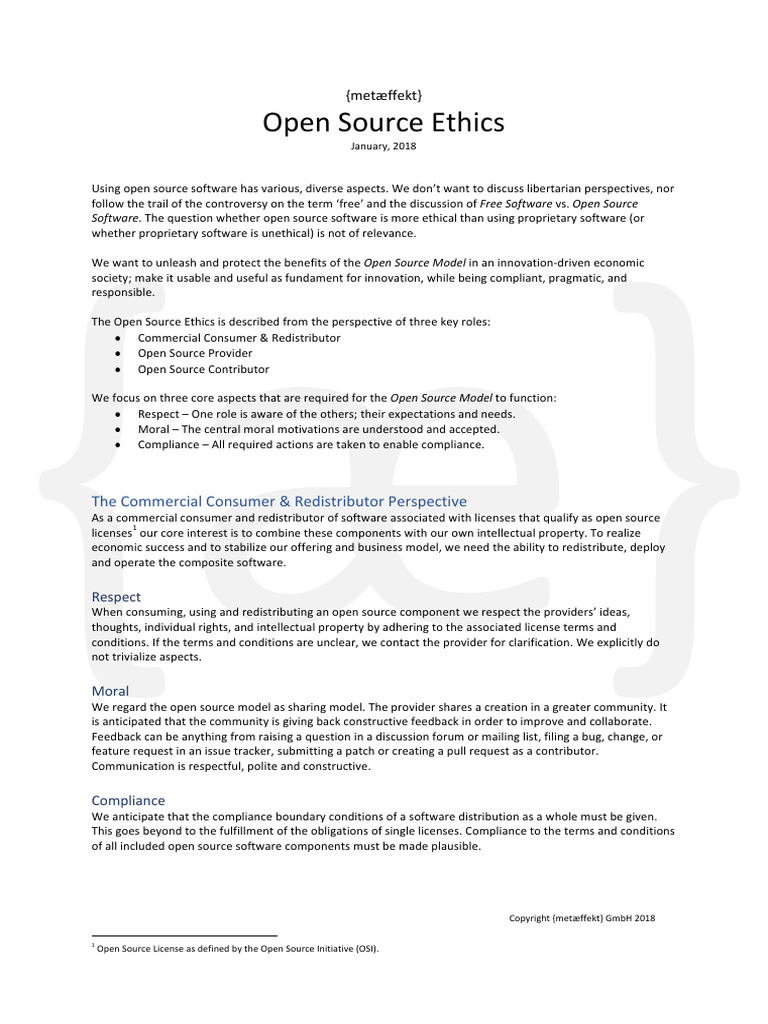 Metaeffekt Open Source Ethics - January 2018 | PDF | Open Source | License