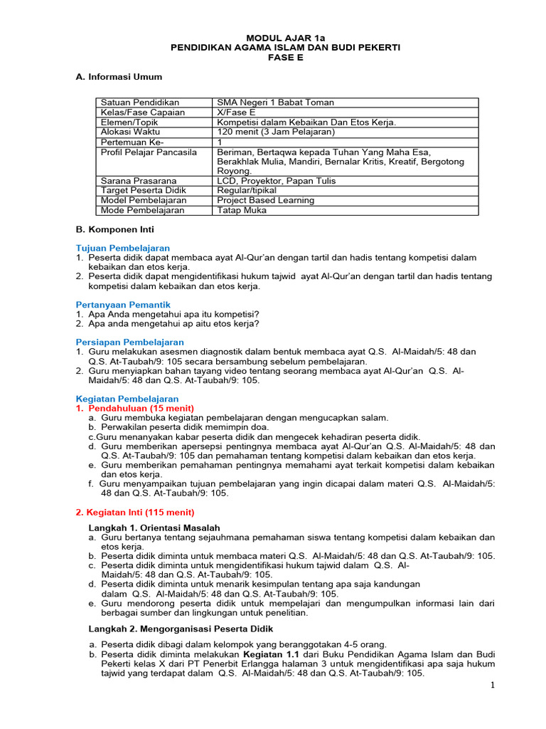Modul Ajar Pai Sma Kelas X Bab 1 | PDF | Karier & Perkembangan
