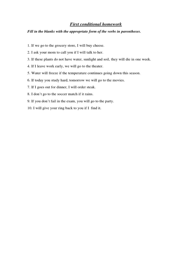First Conditional Homework | PDF