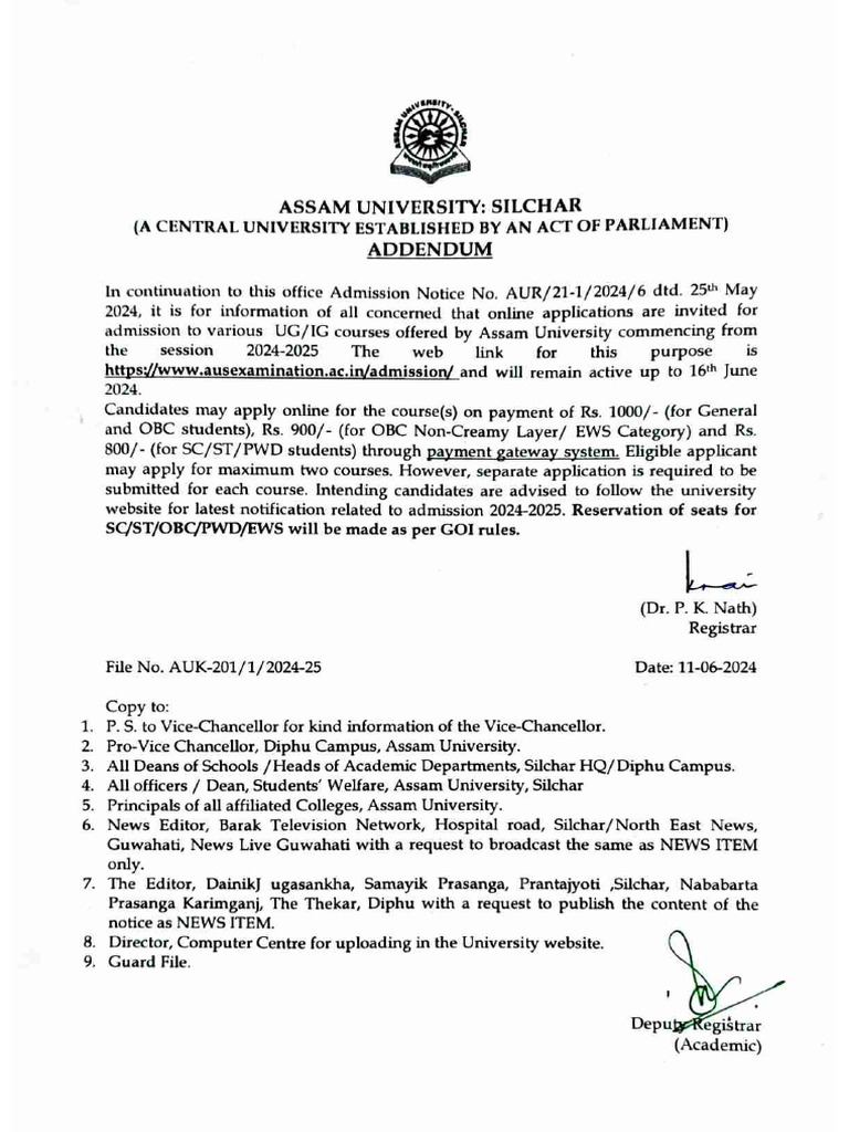 Addendum Admission Notice 2024 25 | PDF