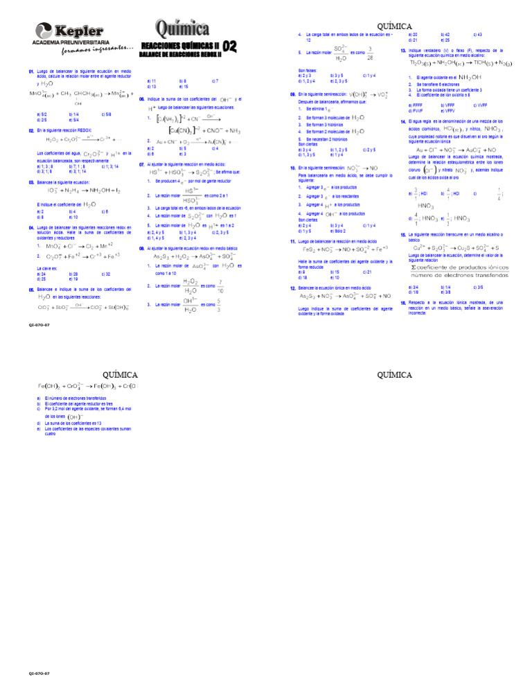 QI-07O-07 (P - Reacciones Químicas II - Balance de Reacciones Redox II) C1 | PDF | Redox | Química