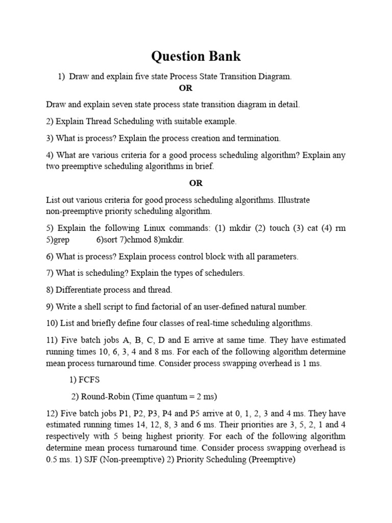 Question Bank | PDF | Scheduling (Computing) | Thread (Computing)