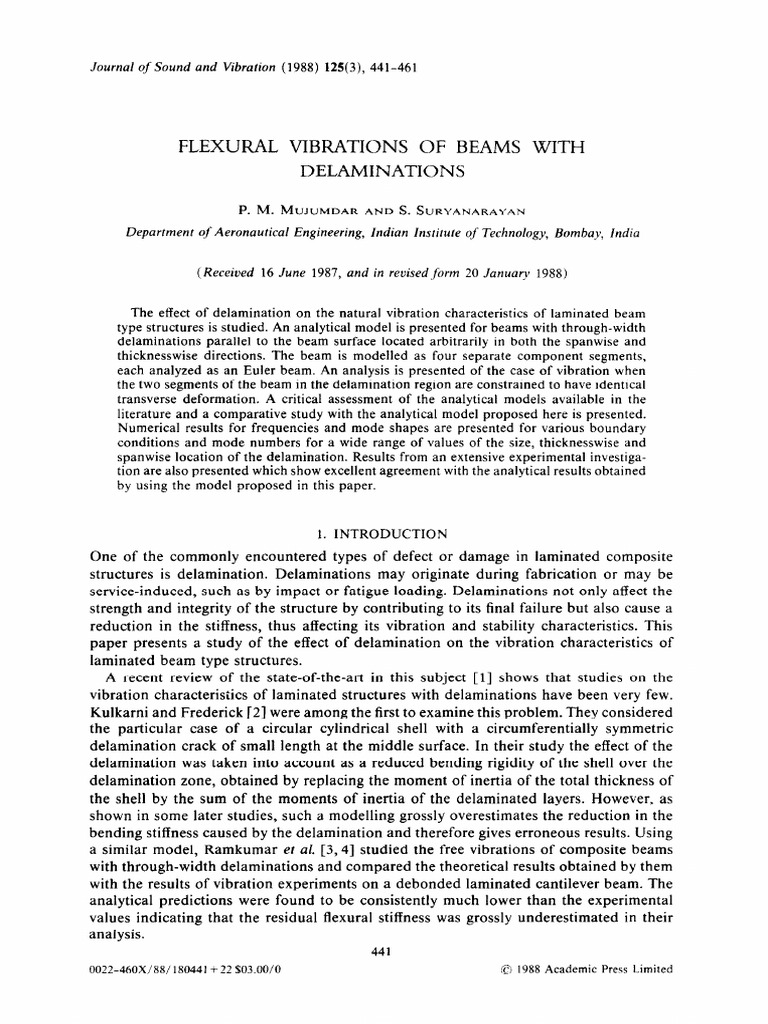 4 Flexural Vibrations of Beams With Delaminations Mujumdar1988 | PDF | Bending | Beam (Structure)
