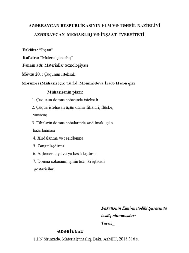 Fakültənin Elmi-Metodiki Şurasında Təsdiq Olunmuşdur: Tarix | PDF