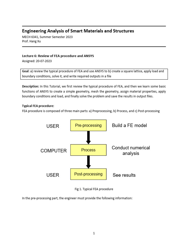 MECH 6341 Lecture 6 - Intro To ANSYS | PDF | Finite Element Method | Stress (Mechanics)