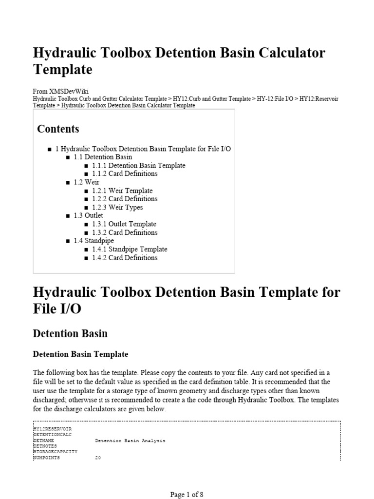 Hydraulic Toolbox Detention Basin Calculator Template | Download Free PDF | Parameter (Computer ...