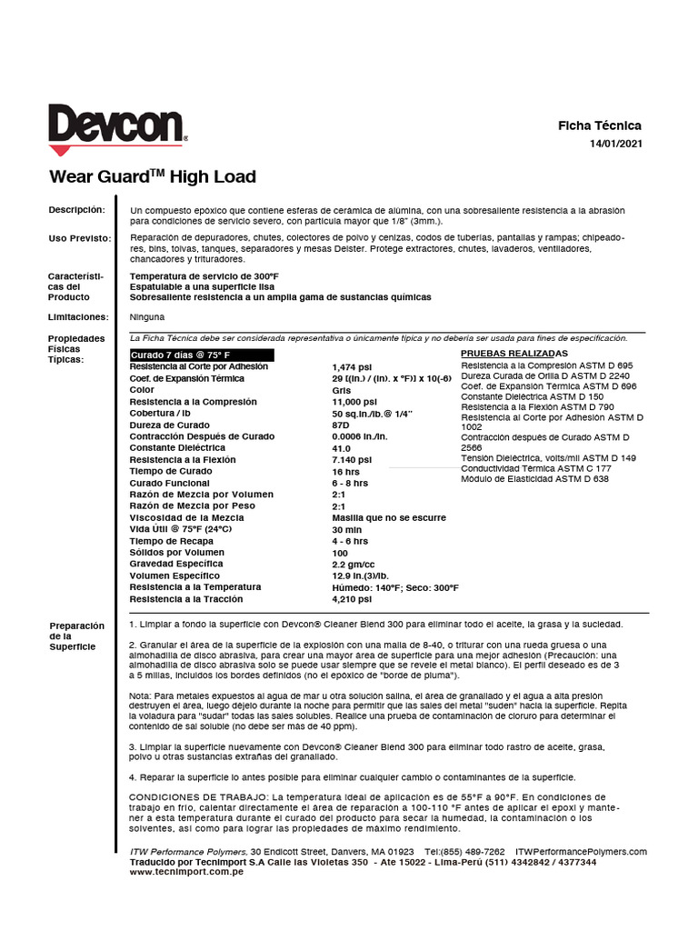1490 Devcon Wear-Guard-High-Load FT | PDF | Materiales | Sustancias ...