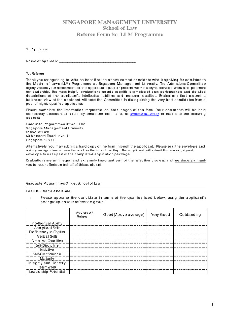 2. LOR Template_SMU Singapore | PDF | Leadership