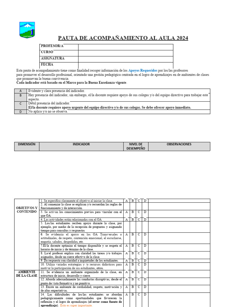 Propuesta Pauta Acompañamiento Al Aula 2024 | PDF | Maestros | Enseñando