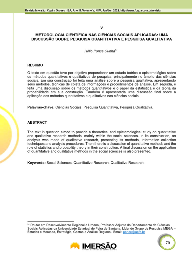 Artigo 2. METODOLOGIA CIENTÍ FICA NAS CIÊ NCIAS SOCIAIS APLICADAS UMA ...