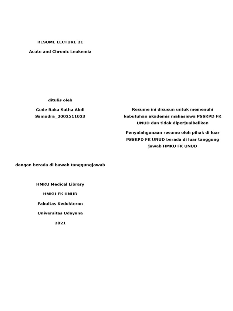 Lect 21 - Acute and Chronic Leukemia | PDF