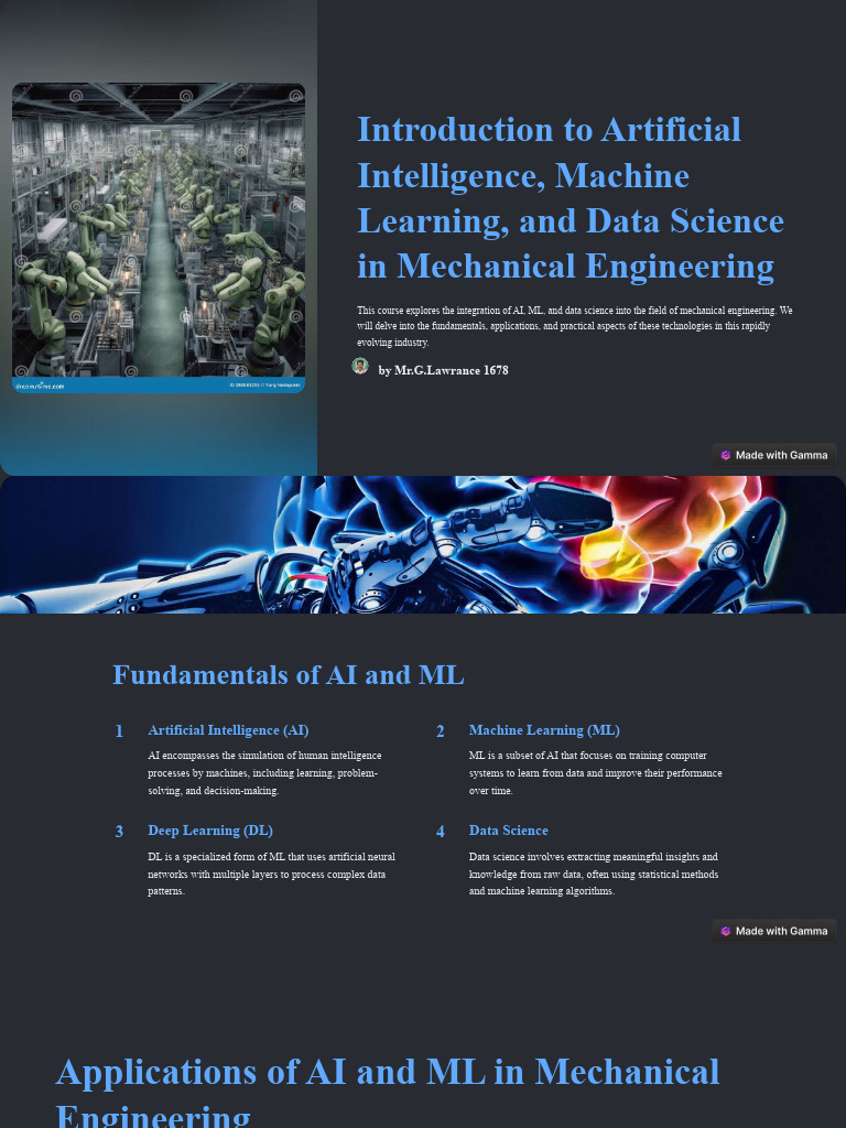 Introduction To Artificial Intelligence Machine Learning and Data Science in Mechanical ...