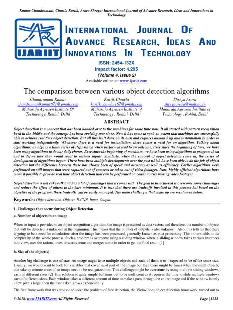 The Comparison Between Various Object de | PDF | Support Vector Machine | Deep Learning