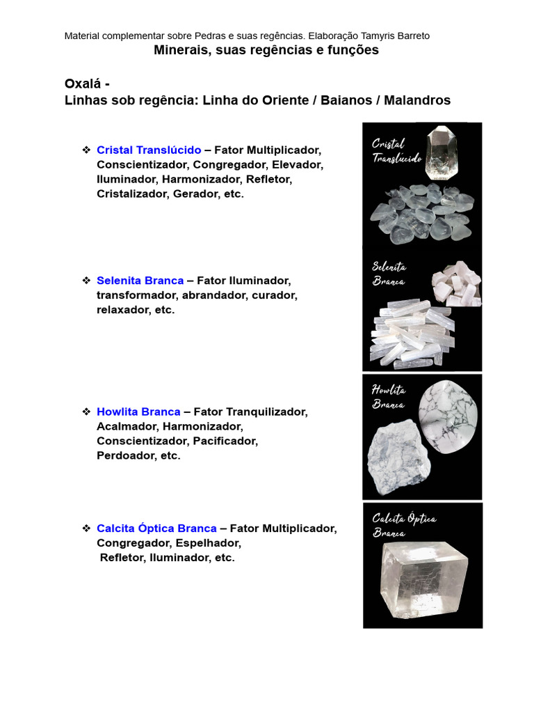 Minerais Suas Regências E Funções Pdf Minerais