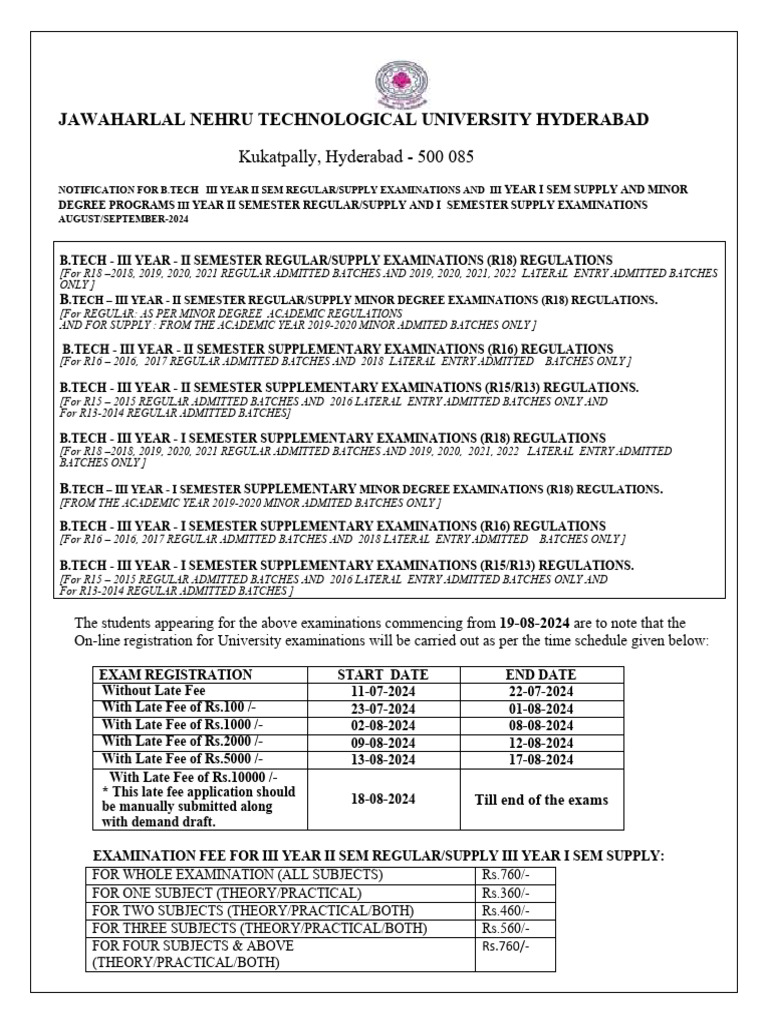 JNTUH B.Tech/B.Pharm Exam Notification 2024 | PDF | Vocational Education | Qualifications