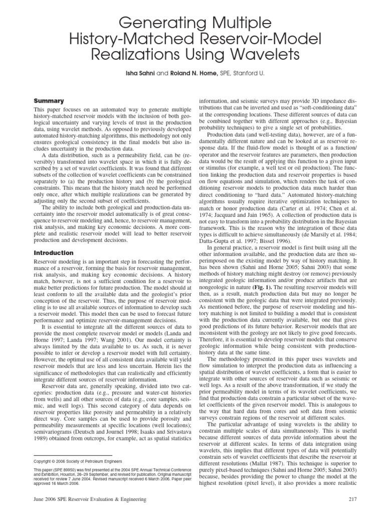 Generating Multiple History-Matched Reservoir-Model Realizations Using Wavelets | PDF | Wavelet ...