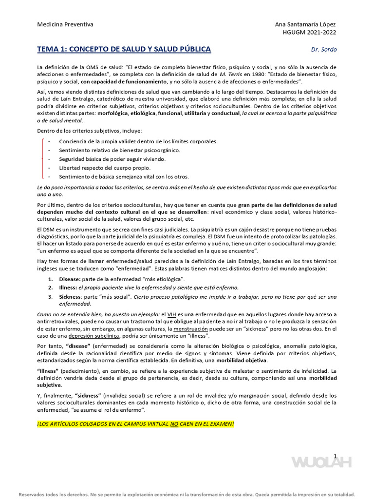Tema 1 Concepto de Salud y Salud Publica | PDF | Medicina | Ciencias del comportamiento