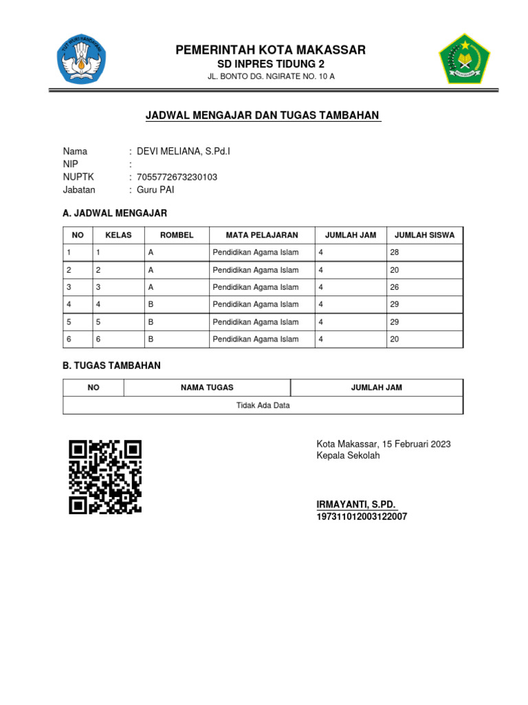 Jadwal-DEVI MELIANA, S.Pd.I | PDF