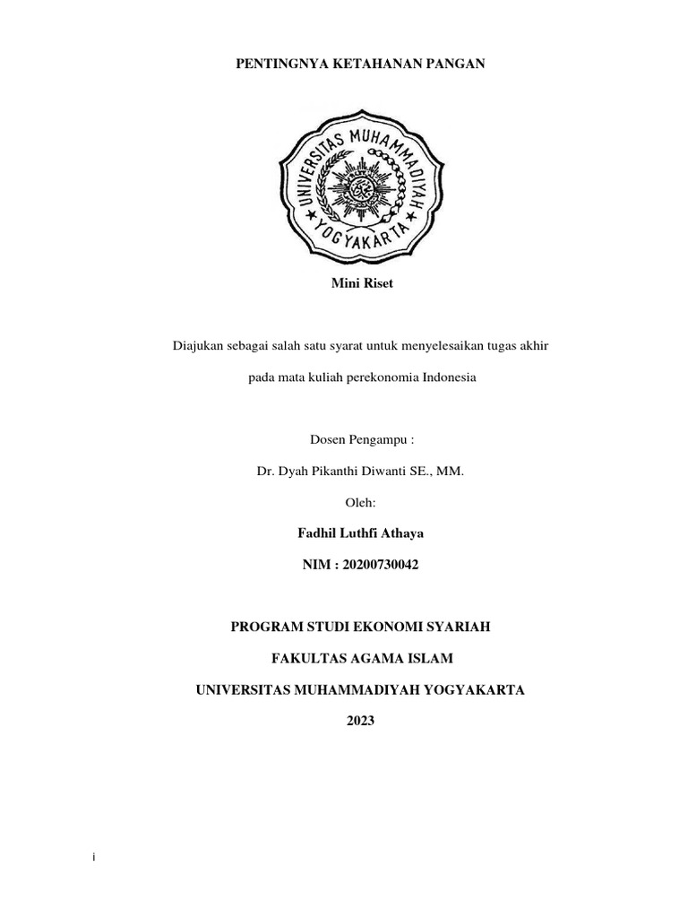 Pentingnya Ketahanan Pangan Mini Riset Fadhil 20200730042 | PDF