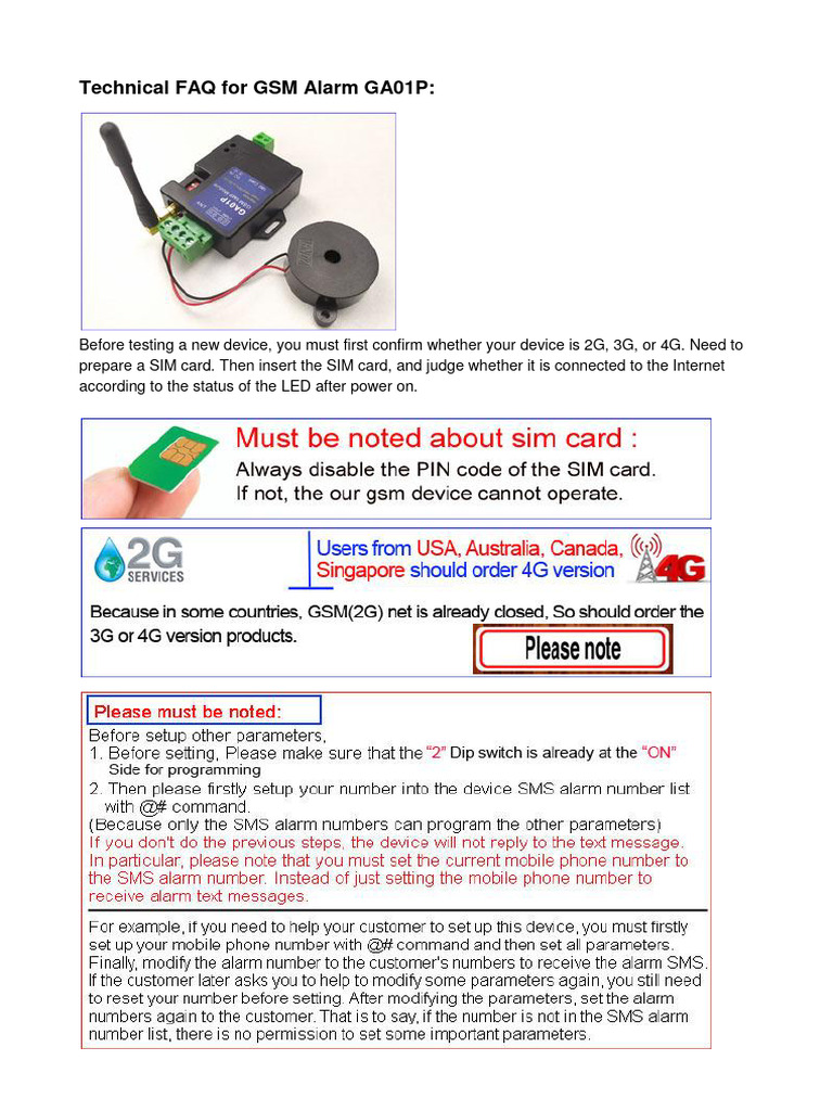 Technical FAQ For GSM Alarm GA01P | PDF | Mobile App | Mobile Phones
