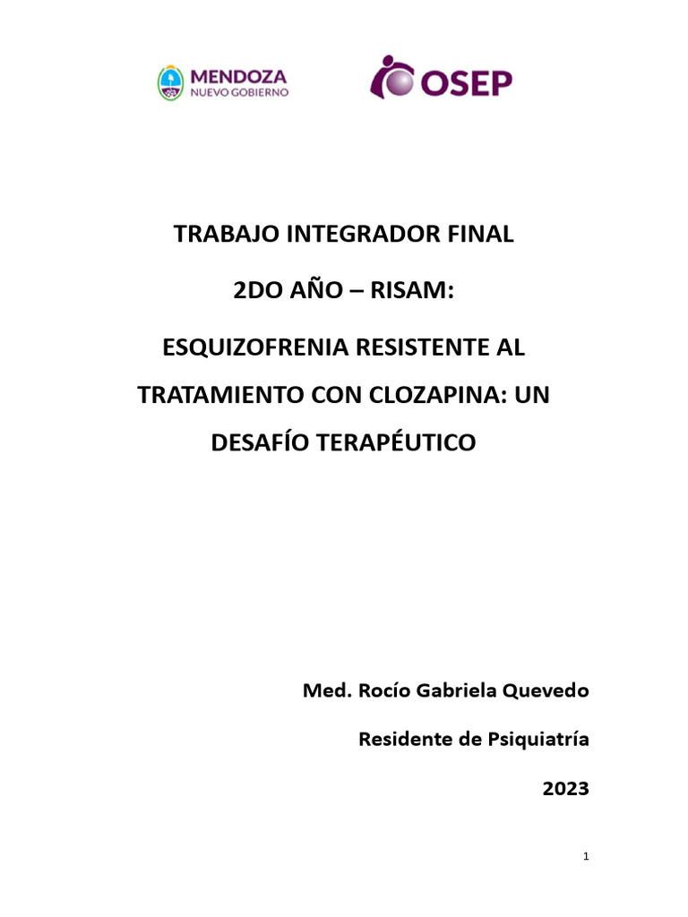 Trabajo Final 2do Año Risam | PDF | Terapia de conducta cognitiva | Esquizofrenia