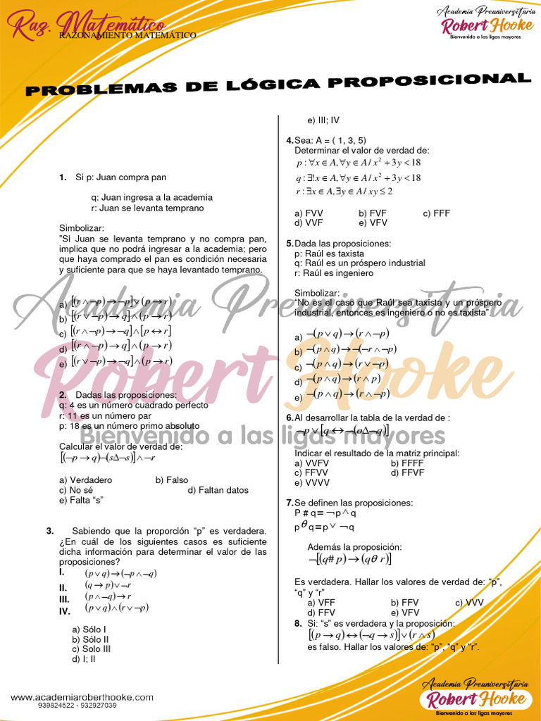 Problemas de Logica Proposicional | PDF | Proposición | Verdad
