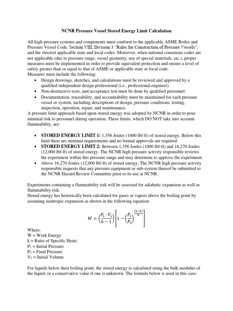 NCNR Pressure Vessel Stored Energy Limit Calculation | PDF | Pressure ...
