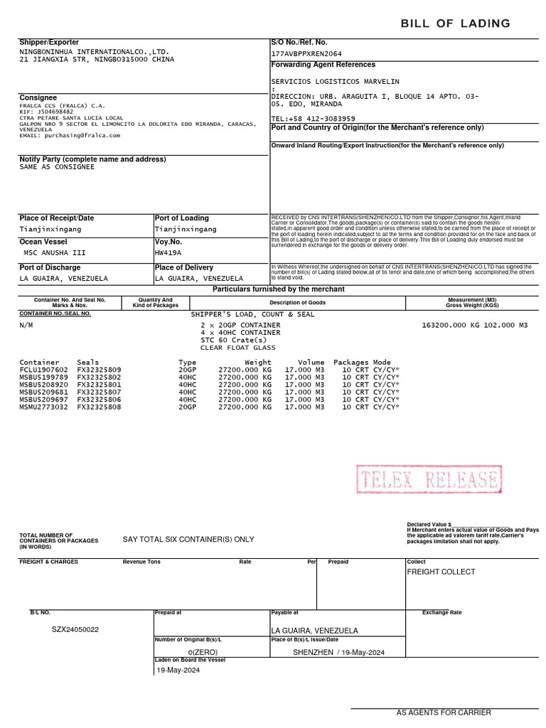 HBL FC | PDF | Cargo | Bill Of Lading