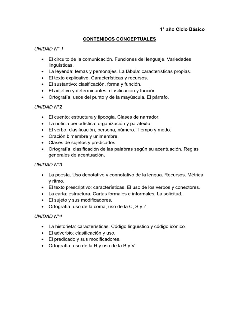 Unidades Del 1er Año Básico de Lengua y Literatura | PDF | Poesía | Palabra
