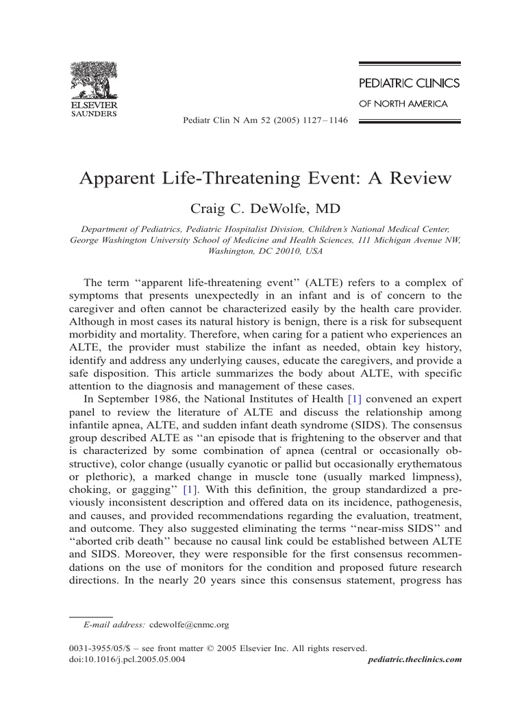 ALTE Ped Clin North Am 2005 | PDF | Apnea | Breathing
