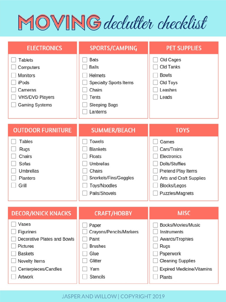 Declutter Before Moving Checklist - JW | PDF