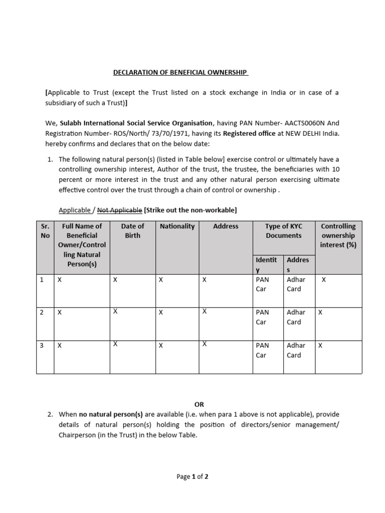 6.1 Declaration of Beneficial Ownership For Trust | PDF | Legal ...