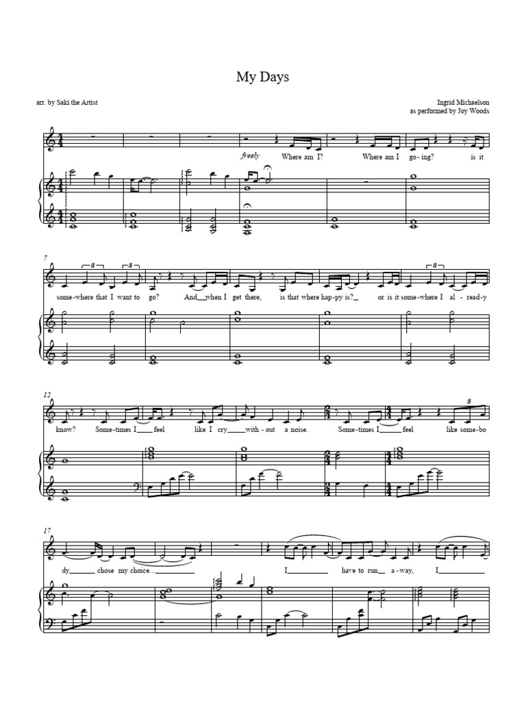 My Days Sheet Music for Piano | PDF