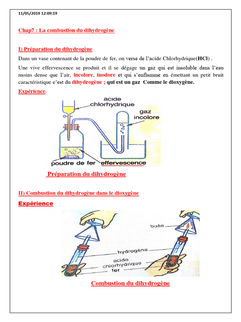 Chap7-Combustion Dihydrogène | PDF | Hydrogène | La combustion