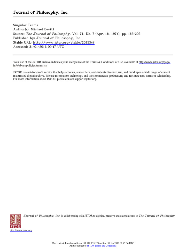 Devitt Michael - Singular Terms | PDF | Causality | Mind