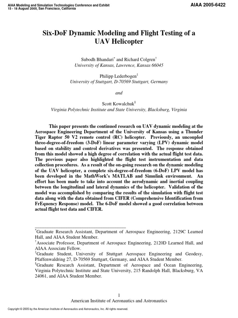 Six DoF Dynamic Modeling and Flight Test | PDF | Helicopter | Aerospace