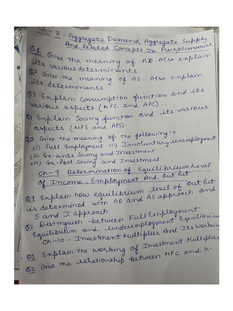 Important Questions of Economics Chapter8 To Chapter15 Part B 12th ...