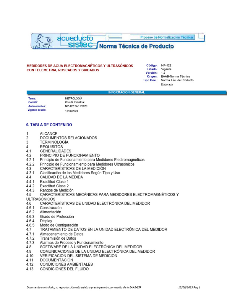 EAAB MEDIDORES DE AGUA ELECTROMAGNÉTICOS Y ULTRASÓNICOS NP-122 - V - 1,2 | PDF | Ultrasonido ...