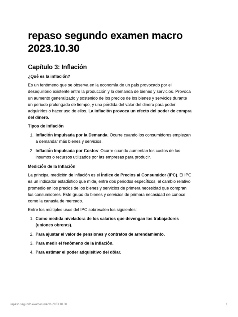 Repaso Segundo Examen Macro | PDF | Inflación | Macroeconómica