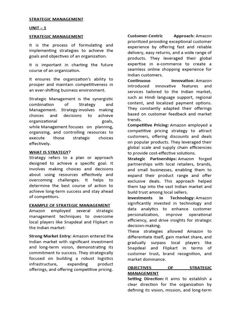 Sm Unit 1 Notes Pdf Strategic Management Swot Analysis