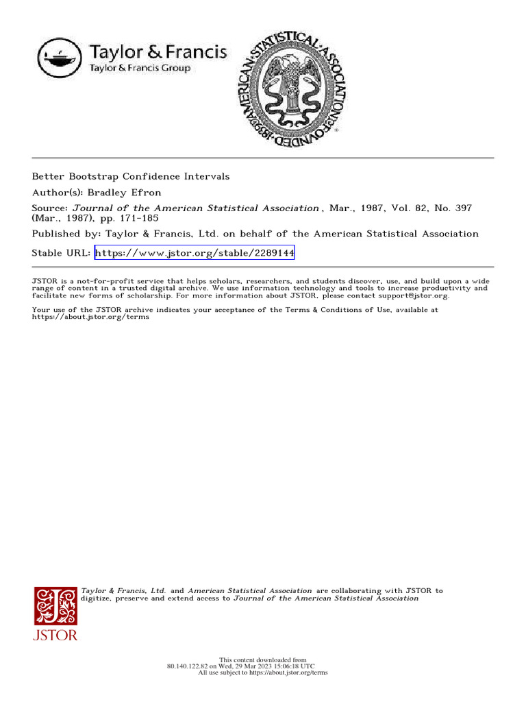Efron 1987 | PDF | Bootstrapping (Statistics) | Estimator
