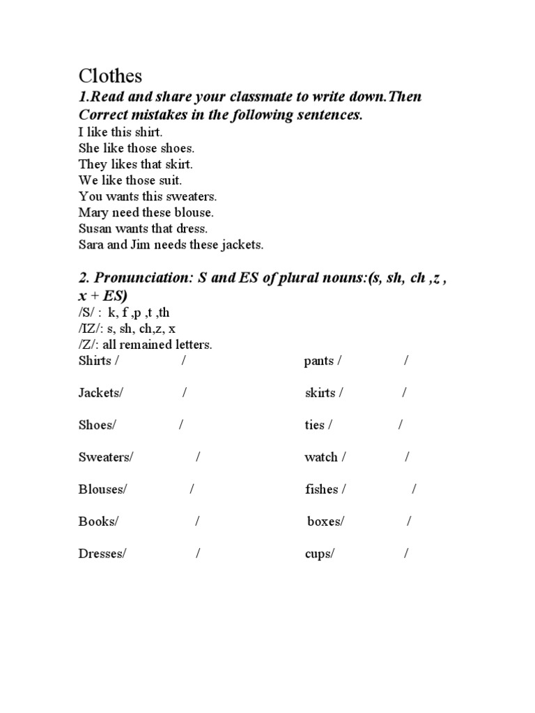 Grammar and Pronunciation Guide for Clothes | PDF | Language Arts ...