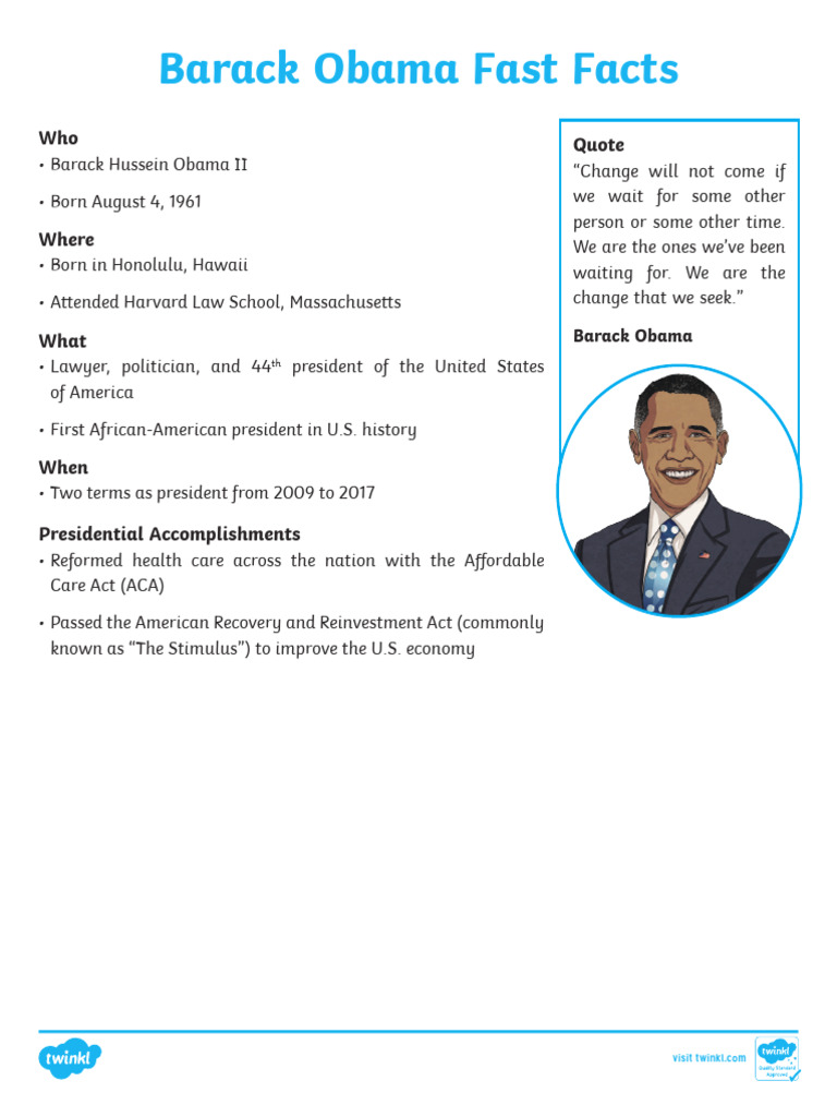 Us2 H 81 Barack Obama Fast Facts Fact File - Ver - 3 | PDF | Politics
