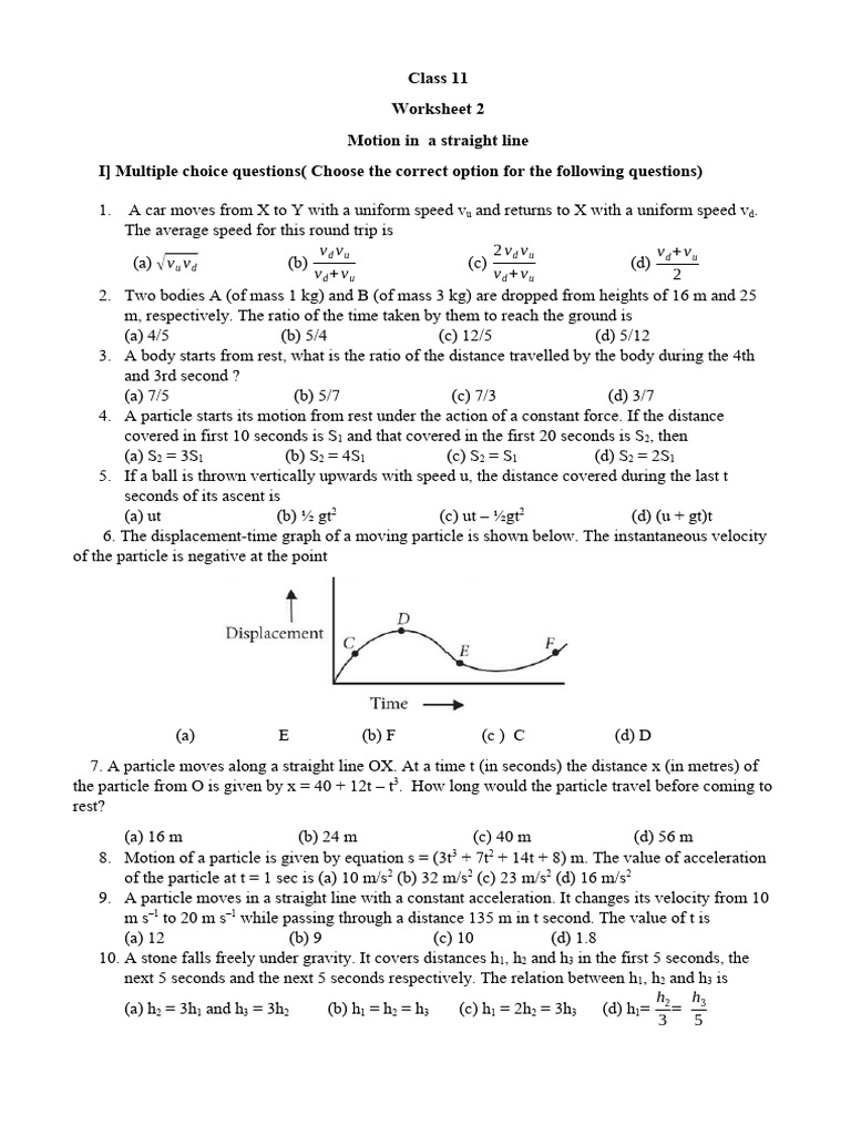 class xi motion in a straight line | Download Free PDF | Acceleration | Velocity